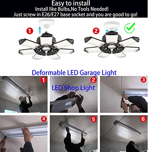 HFengQ 2-Pack LED Garage Lights, 200W Garage Light with 7+1 Multi-Position Panels,20000LM 6500K Deformable LED Ceiling Shop Lights for Garage, Workshop, Basement,Warehouse