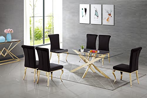 Glass Dining Table for 6 - Dining Room Table with Gold Stainless Steel Legs, 63 inch Rectangular Dining Table Kitchen Table, Modern Dining Table for Kitchen Dining Room, Home Office Furniture