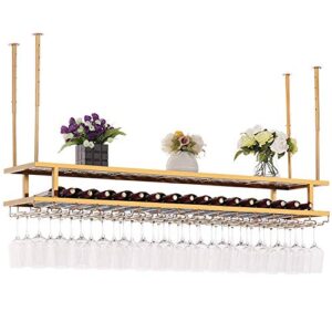 double layer wine rack bar wine glass rack suspension ceiling wine rack restaurant wine bottle rack j1019, pibm, gold, l100×w30cm