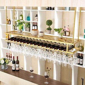 Double Layer Wine Rack Bar Wine Glass Rack Suspension Ceiling Wine Rack Restaurant Wine Bottle Rack J1019, PIBM, Gold, L100×W30cm