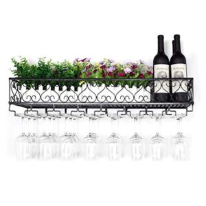 Creative Upside Down Wine Rack Iron Art Red Wine Glass Holder Household Suspension Storage Shelf J1117, PIBM, Black, 80cm