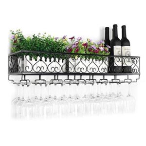 Creative Upside Down Wine Rack Iron Art Red Wine Glass Holder Household Suspension Storage Shelf J1117, PIBM, Black, 80cm