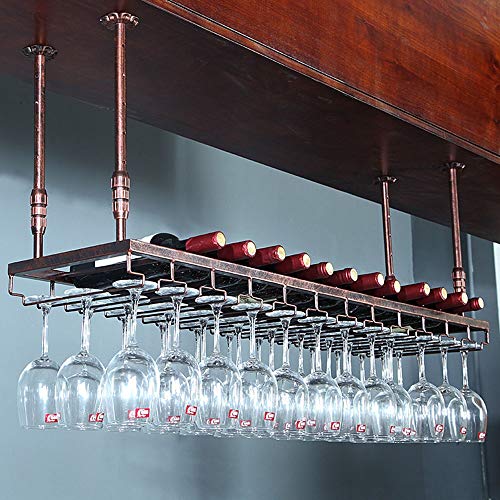 Ceiling Wine Rack Suspension Wine Bottle Rack Bar Wine Glass Rack European Style Goblet Holder J1011, PIBM, Black, L80×W30cm