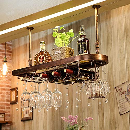 Solid Wood Bar Counter Wine Glass Frame Rack Hanging High Cup Holder Red Upside Down Decoration J1127, PIBM, Copper, 80cm*28cm*31cm