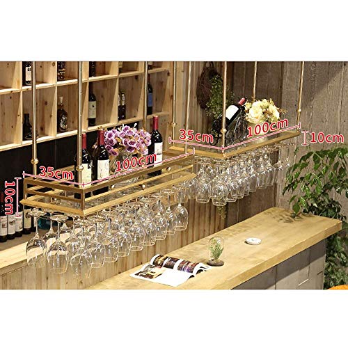 Wine Glass Rack Inverted Wine Rack Simple Style Iron Hanging Wine Glass Holder Ceiling Decorative Frame J1114, PIBM, b, 60x35cm