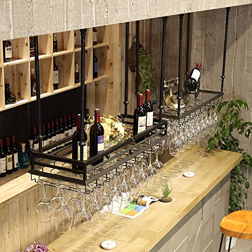 Wine Glass Rack Inverted Wine Rack Simple Style Iron Hanging Wine Glass Holder Ceiling Decorative Frame J1114, PIBM, b, 60x35cm