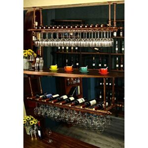 European Style Suspension Wine Glass Rack|Wine Rack|Ceiling|Wine Bottle Rack Bar|Restaurant|Bar Counter|Goblet Holder Adjustable J1015, PIBM, Black, L120×W30cm