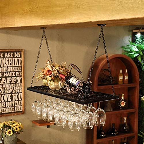 Wine Rack Wine Glass Wrought Iron Upside Down Storage Display Shelf Creative Decorative for Home Bar J1028, PIBM, Black, 80x31cm