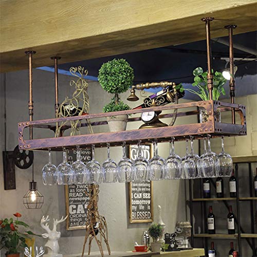 European Hanging Red Wine Glass Rack Upside Down Wine Rack Bar Wrought Iron Goblet Rack Creative Wine Cabinet Decoration Hanger J1031, PIBM, Bronze, 120 * 35cm