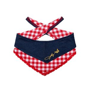 doggy parton blue printed denim & gingham print bandana for pets large/x-large