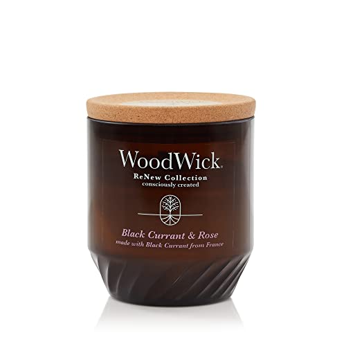 WoodWick® Renew Medium Candle, Black Currant & Rose Scented Candles, 6oz, Plant Based Soy Wax Blend, Made with Upcycled Materials and Essential Oils, Up to 55 Hours of Burn Time