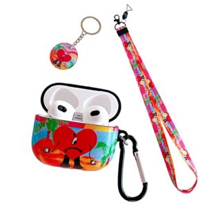 with fashion kawaii lanyard keychain，cute interesting soft tpu airpod 3rd generation case，suitable man women girl airpod 3rd case