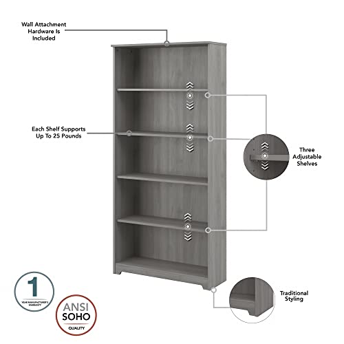 Bush Furniture Cabot Tall 5 Shelf Bookcase in Modern Gray