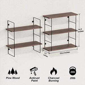 RICHER HOUSE 5-Tier Floating Shelves with Metal Frame, 5 Pcs Wall Mounted Shelf for Wall Decor, Rustic Wood Hanging Shelves with Metal Frame Storage for Living Room/Bathroom/Bedroom - Rustic Brown