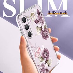 GVIEWIN Case Compatible with Samsung Galaxy S23 Case, with Screen Protector + Camera Lens Protector Floral Shockproof Clear Hard PC+Soft Bumper Women Phone Cover 2023 6.1" (Cherry Blossoms/Purple)