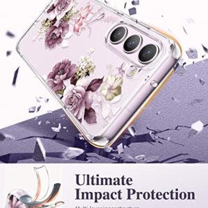 GVIEWIN Case Compatible with Samsung Galaxy S23 Case, with Screen Protector + Camera Lens Protector Floral Shockproof Clear Hard PC+Soft Bumper Women Phone Cover 2023 6.1" (Cherry Blossoms/Purple)