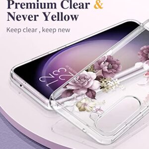 GVIEWIN Case Compatible with Samsung Galaxy S23 Case, with Screen Protector + Camera Lens Protector Floral Shockproof Clear Hard PC+Soft Bumper Women Phone Cover 2023 6.1" (Cherry Blossoms/Purple)