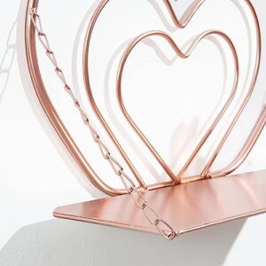 Mazjoaru Floating Shelves Rose Gold Multi-Layer Heart Shape Design Hanging Shelves Pink Room Decor, Cute Pink Chain Metal Wall Mounted Shelf for Bedroom, Nursery, Living Room