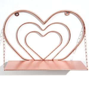 Mazjoaru Floating Shelves Rose Gold Multi-Layer Heart Shape Design Hanging Shelves Pink Room Decor, Cute Pink Chain Metal Wall Mounted Shelf for Bedroom, Nursery, Living Room