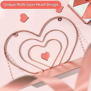 Mazjoaru Floating Shelves Rose Gold Multi-Layer Heart Shape Design Hanging Shelves Pink Room Decor, Cute Pink Chain Metal Wall Mounted Shelf for Bedroom, Nursery, Living Room