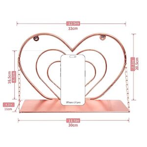 Mazjoaru Floating Shelves Rose Gold Multi-Layer Heart Shape Design Hanging Shelves Pink Room Decor, Cute Pink Chain Metal Wall Mounted Shelf for Bedroom, Nursery, Living Room