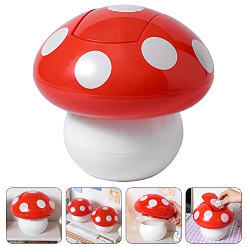 Hemoton Mushroom Mini Trash Can with Lid,Desktop Trash Can,Countertop Mini Garbage Cans, Mini Trash Can for Desk,Tiny Waste Basket