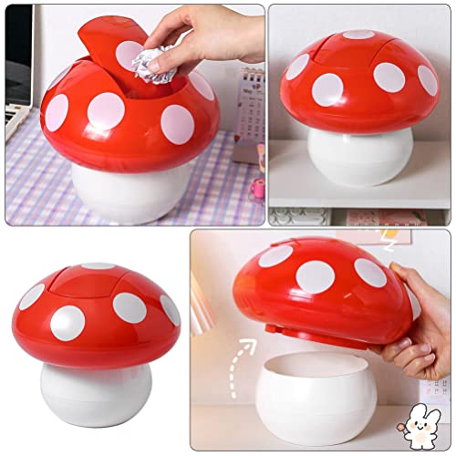 Hemoton Mushroom Mini Trash Can with Lid,Desktop Trash Can,Countertop Mini Garbage Cans, Mini Trash Can for Desk,Tiny Waste Basket