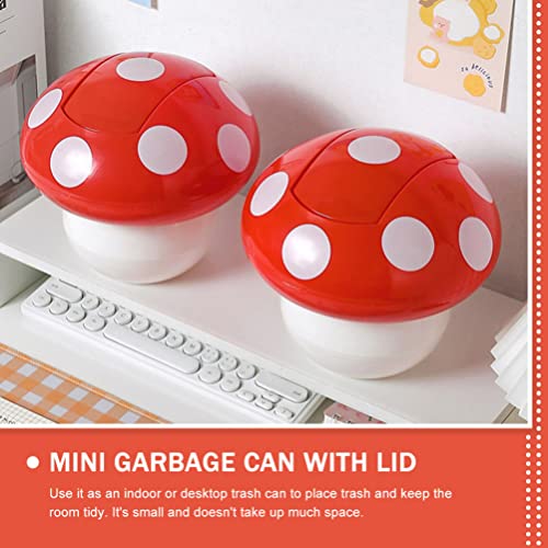 Hemoton Mushroom Mini Trash Can with Lid,Desktop Trash Can,Countertop Mini Garbage Cans, Mini Trash Can for Desk,Tiny Waste Basket