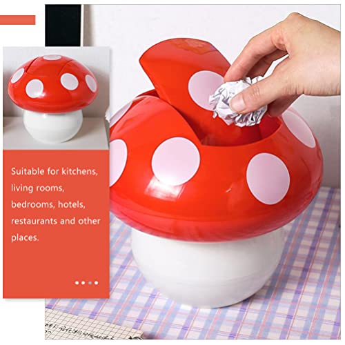 Hemoton Mushroom Mini Trash Can with Lid,Desktop Trash Can,Countertop Mini Garbage Cans, Mini Trash Can for Desk,Tiny Waste Basket