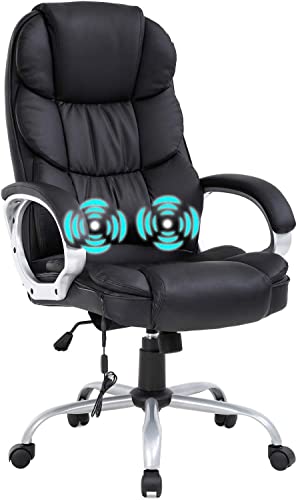 Ergonomic Adjustable Home Office Chair, High Back Massage Desk Chair, 250Lbs Heavy PU Leather Computer Chairs w/Lumbar Support Headrest Armrest Executive Rolling Swivel Chair for Adults