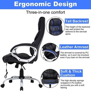 Ergonomic Adjustable Home Office Chair, High Back Massage Desk Chair, 250Lbs Heavy PU Leather Computer Chairs w/Lumbar Support Headrest Armrest Executive Rolling Swivel Chair for Adults