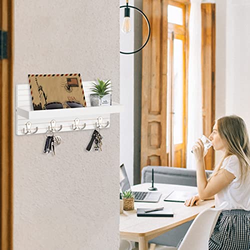 Ikviier Key Holder for Wall Decorative, Key Rack for Wall White, Wall Key Holder with Shelf, Key Hook for Wall with Double Hook, Key and Mail Holder for Wall (White-01)