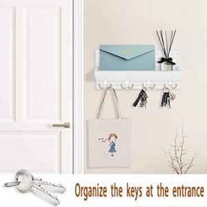 Ikviier Key Holder for Wall Decorative, Key Rack for Wall White, Wall Key Holder with Shelf, Key Hook for Wall with Double Hook, Key and Mail Holder for Wall (White-01)