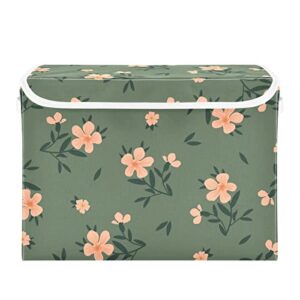 kigai storage box with lids for organizing, vintage orange flowers foldable 300d oxford storage organizer bin for shelves bedroom closet dorm home decor