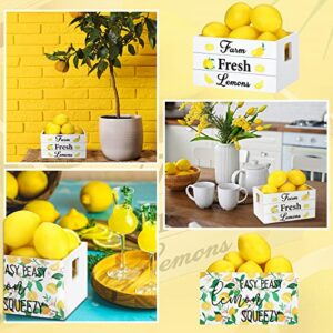 Marsui Lemon Decor Mini Wooden Crate Set Summer Tiered Tray with 8 Faux Lemons Farmhouse Lemonade Kitchen Decorations for Home Shelf Decor (Lemon Style)