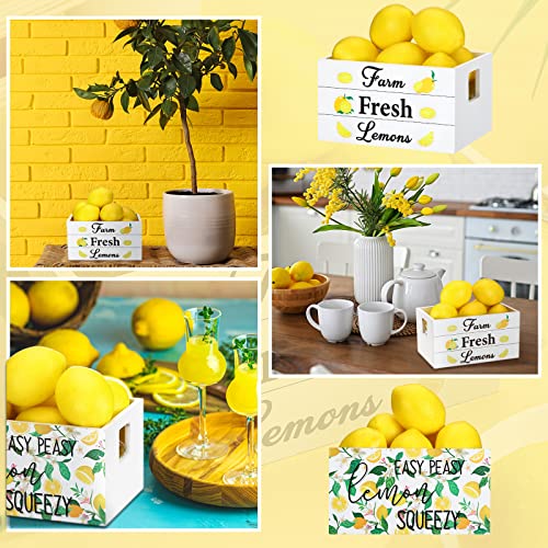 Marsui Lemon Decor Mini Wooden Crate Set Summer Tiered Tray with 8 Faux Lemons Farmhouse Lemonade Kitchen Decorations for Home Shelf Decor (Lemon Style)