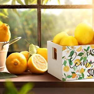 Marsui Lemon Decor Mini Wooden Crate Set Summer Tiered Tray with 8 Faux Lemons Farmhouse Lemonade Kitchen Decorations for Home Shelf Decor (Lemon Style)