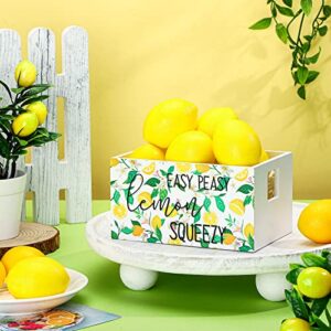 Marsui Lemon Decor Mini Wooden Crate Set Summer Tiered Tray with 8 Faux Lemons Farmhouse Lemonade Kitchen Decorations for Home Shelf Decor (Lemon Style)