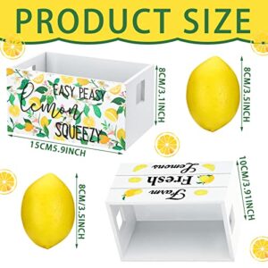 Marsui Lemon Decor Mini Wooden Crate Set Summer Tiered Tray with 8 Faux Lemons Farmhouse Lemonade Kitchen Decorations for Home Shelf Decor (Lemon Style)