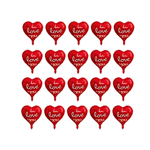 Dzrige 18 Inch I Love You Foil Balloons,Valentines Day Love Heart Mylar Balloons,Red Heart Shaped Balloons for Valentines Day Party Engagement Anniversary Wedding Birthday Decor Supplies (20Pcs)