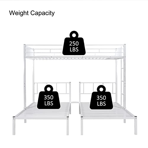 Triple Bunk Bed,Twin Size Triple Bunk Bed with Ladder & Safety Guardrail,Divided into 3 Separate Beds,Metal Structure Bedframe w/Steel Slat Support,Detachable,No Box Spring Needed,Noise Free for Dorm