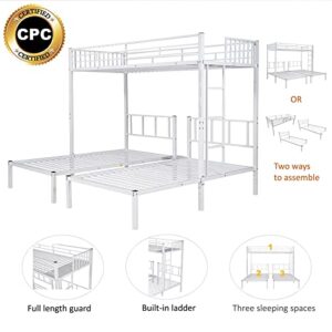 Triple Bunk Bed,Twin Size Triple Bunk Bed with Ladder & Safety Guardrail,Divided into 3 Separate Beds,Metal Structure Bedframe w/Steel Slat Support,Detachable,No Box Spring Needed,Noise Free for Dorm