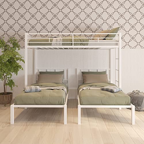 Triple Bunk Bed,Twin Size Triple Bunk Bed with Ladder & Safety Guardrail,Divided into 3 Separate Beds,Metal Structure Bedframe w/Steel Slat Support,Detachable,No Box Spring Needed,Noise Free for Dorm