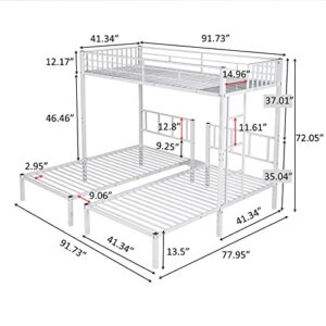 Triple Bunk Bed,Twin Size Triple Bunk Bed with Ladder & Safety Guardrail,Divided into 3 Separate Beds,Metal Structure Bedframe w/Steel Slat Support,Detachable,No Box Spring Needed,Noise Free for Dorm