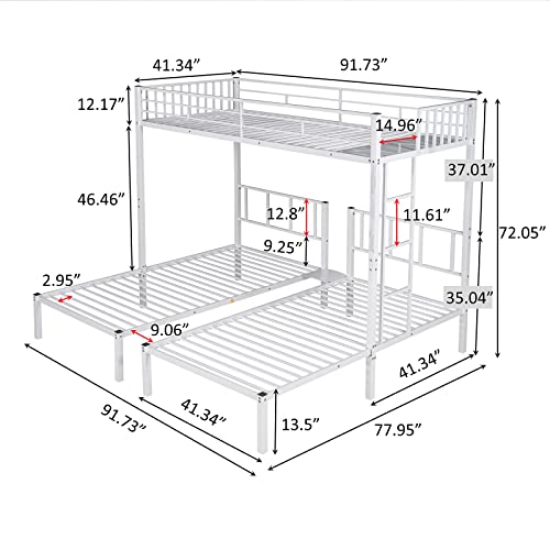 Triple Bunk Bed,Twin Size Triple Bunk Bed with Ladder & Safety Guardrail,Divided into 3 Separate Beds,Metal Structure Bedframe w/Steel Slat Support,Detachable,No Box Spring Needed,Noise Free for Dorm