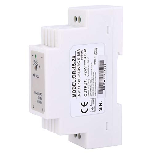 DIN Rail Switching Power Supply, 24V 0.63A 15W AC/DC Single Output Power Supply PWM for Control Cabinet Industrial Control Equipment DR-15-24