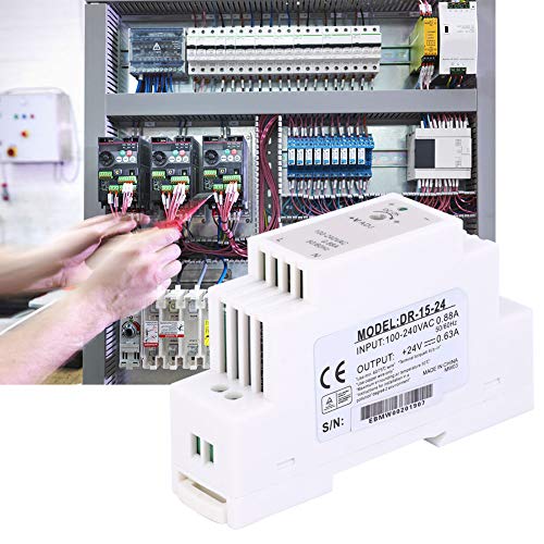 DIN Rail Switching Power Supply, 24V 0.63A 15W AC/DC Single Output Power Supply PWM for Control Cabinet Industrial Control Equipment DR-15-24