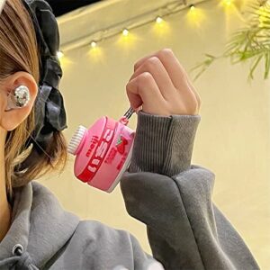 Compatible with Samsung Galaxy Buds2 pro/Buds Live/Buds pro/Buds 2 Charging Box,3D Pink Strawberry Flavor Juice Milk Drink Bottle Silicone Earphone case with Hook