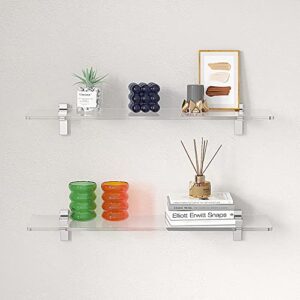 Set of 2 Invisible Wall Shelves Wall Mounted Display Shelf，Clear Acrylic Wall Shelf,Floating Shelves for Living Room ,Bedroom,Bathroom,Kitchen,Flower Stand,Office