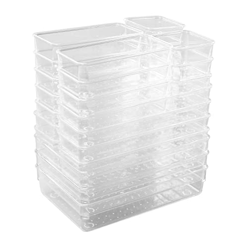 Modern-Depo 25 PCS Clear Drawer Organizer Set 4 Sizes Plastic Drawer Storage Bins Dividers Trays Dot Box for Makeup, Jewelry, Kitchen Utensils, Gadgets, Office